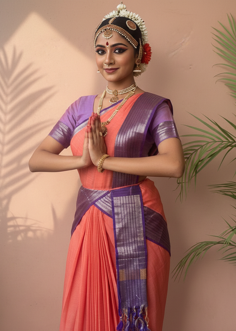 Salmon | Mangalagiri SiCo saree costume – Tarikita