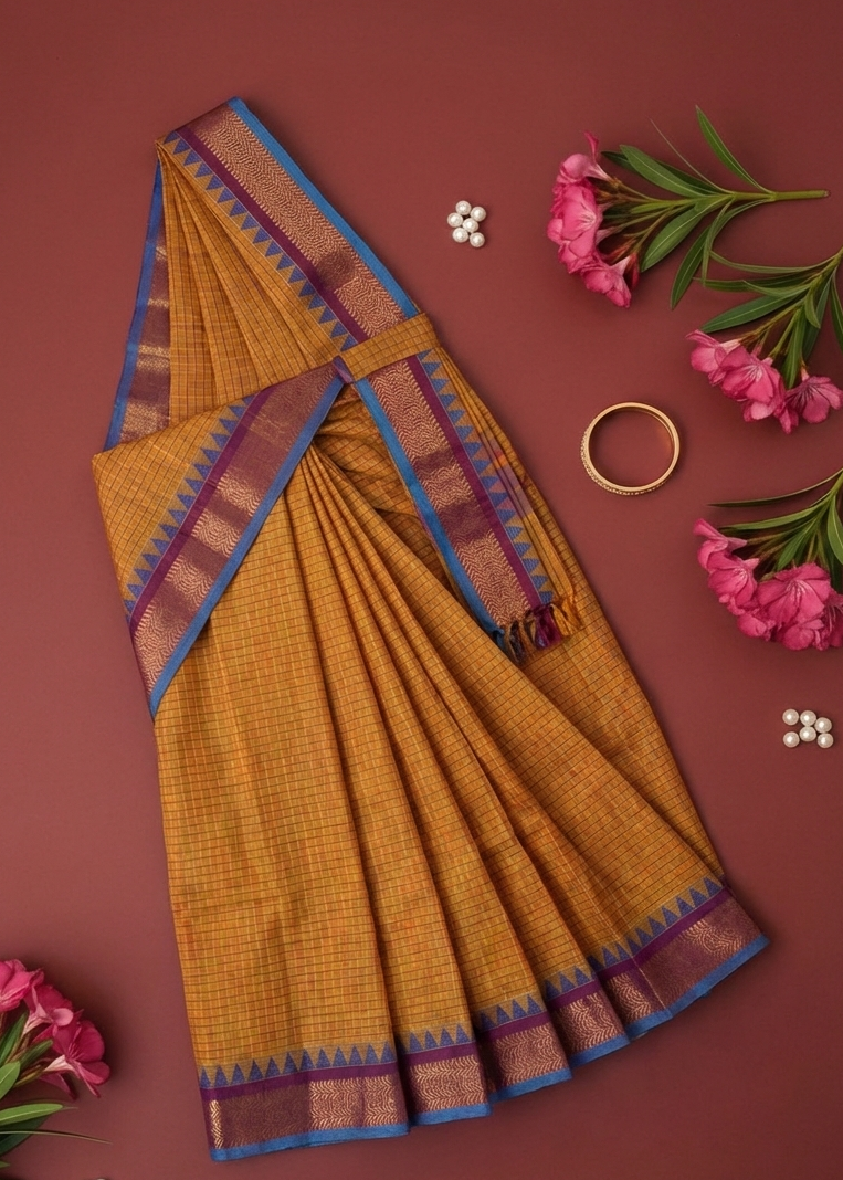 Orange | Chettinad cotton Saree costume – Tarikita