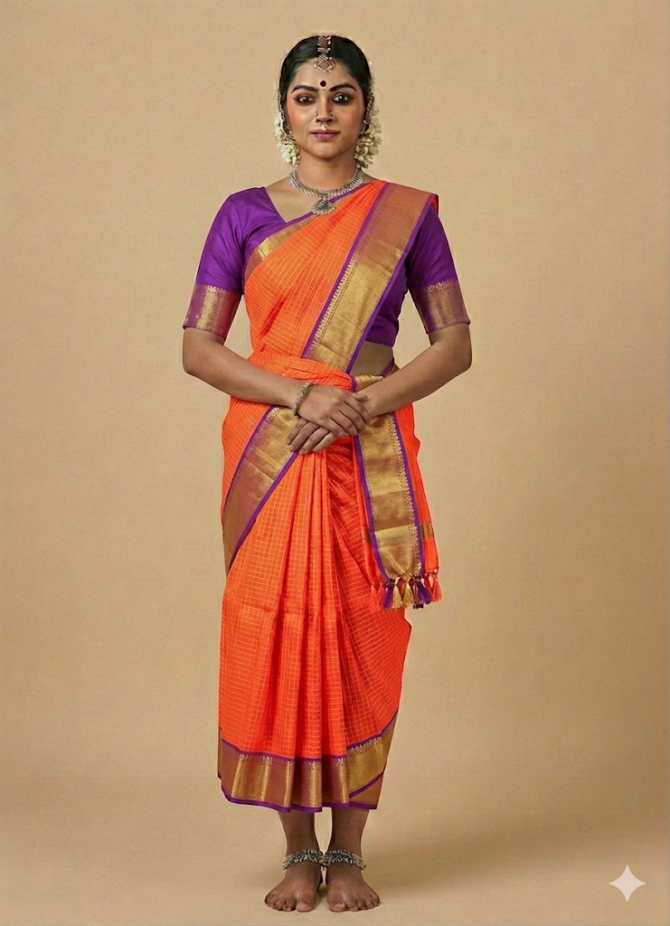 Orange | Mangalagiri SiCo saree costume – Tarikita
